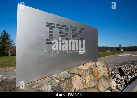 A logo sign outside of the headquarters of IBM in Armonk, New York on ...