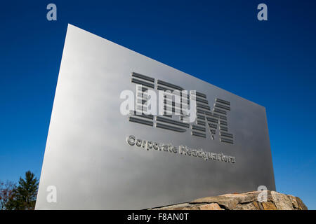 A logo sign outside of the headquarters of IBM in Armonk, New York on ...
