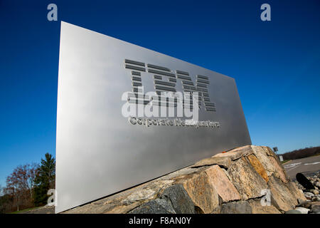 A logo sign outside of the headquarters of IBM in Armonk, New York on ...