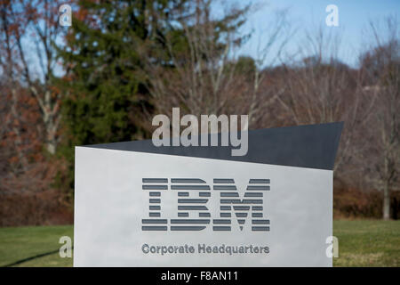 A logo sign outside of the headquarters of IBM in Armonk, New York on ...
