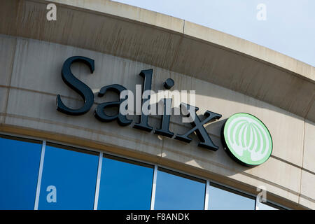 A logo sign outside of the headquarters of Salix Pharmaceuticals, Inc ...