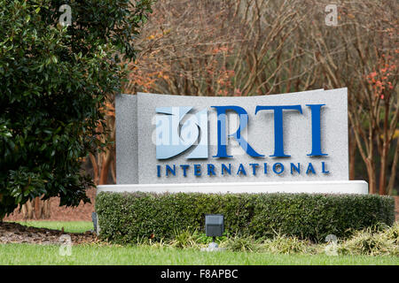 A logo sign outside of the headquarters of RTI International in ...