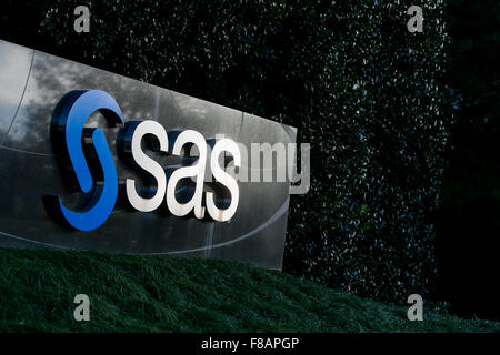 A logo sign outside of the headquarters of SAS Institute Inc., in Cary ...