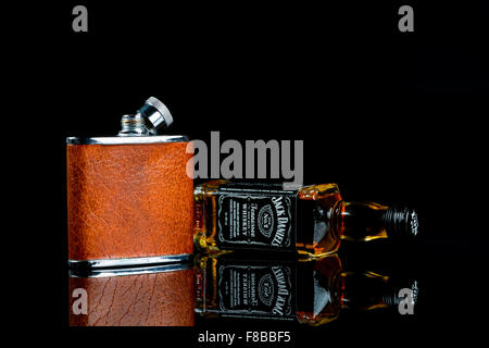 Jack Daniels and Hip Flask Stock Photo - Alamy
