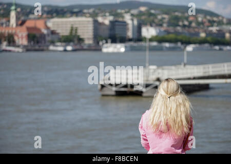 Lady looking at the River Danube in Budapest Stock Photo - Alamy