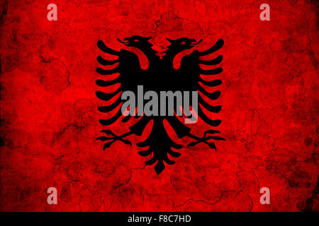 The Albanian flag, red with black double headed eagle, against a white ...