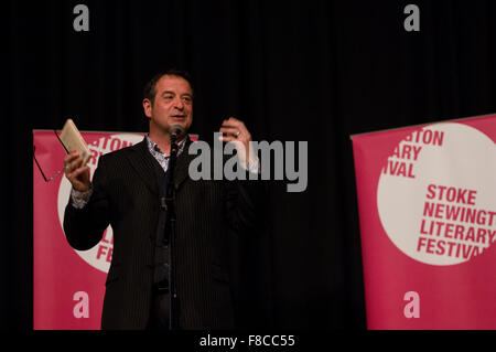 Comedian Mark Thomas reading from his book The People's Manifesto in ...