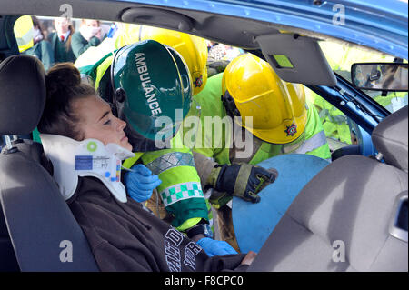 Emergency services car accident simulation in Londonderry, Northern ...