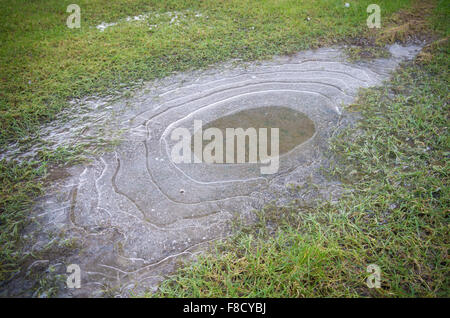 Puddle with a layer of ice Stock Photo - Alamy