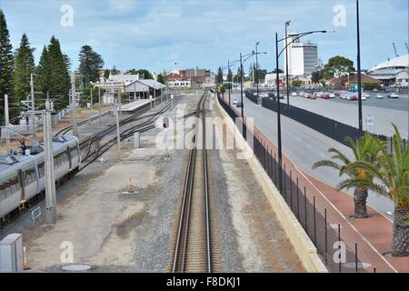 A Transperth railway train at Fremantle Station in Western Australia ...