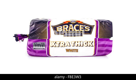 Loaf Of Braces Thick White Sliced Bread on a White Background, Brace's ...
