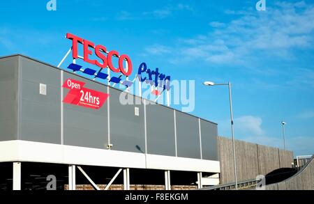Tesco Supermarket, open 24 hours sign, England UK English supermarkets ...