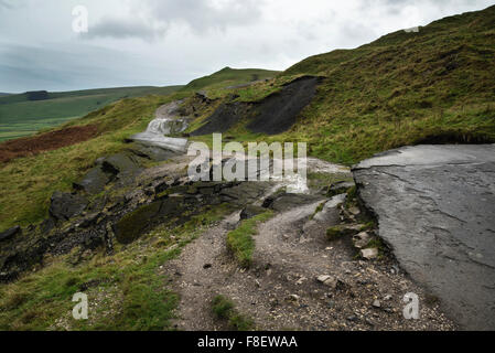 Collapsed A625 road in Peak District UK Stock Photo - Alamy