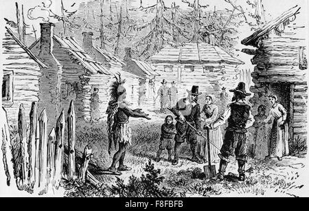 engraving of a 19th century Native American trapper on a horse Stock ...