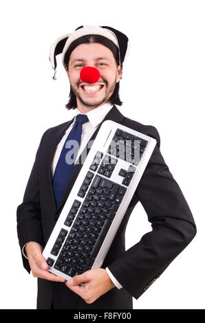 Funny clown with keyboard isolated on white Stock Photo - Alamy