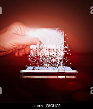 man transfer money to card. studio shot of man going to transfer money ...