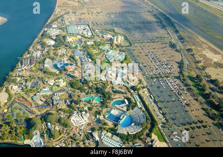 Aerial view of SeaWorld, a marine life theme park in San Diego Bay in ...