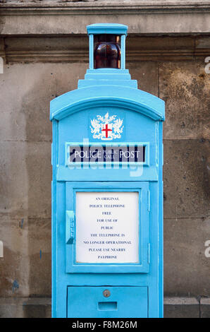 A light blue Police Public Call Post near the Guildhall in the City of ...