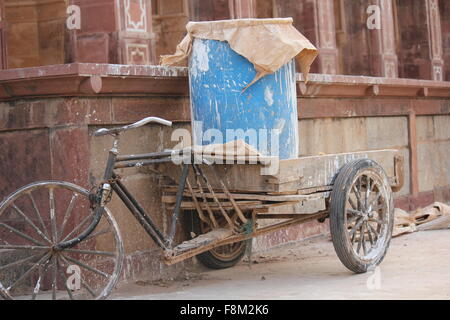 DELHI, INDIA -NOV 25: Old cart parked in Delhi, with hindu scripts ...