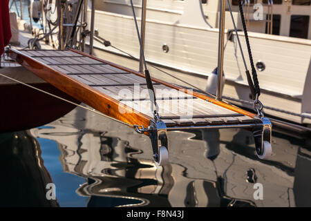 wooden gangway on marine yacht staying in port. luxury tourism Stock ...