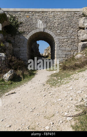Old stone bridge at Tout Quarry on Portland near Weymouth in Dorset ...