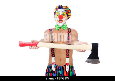 Clown with axe isolated on white Stock Photo - Alamy
