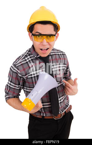 Construction supervisor shouting at megaphone Stock Photo - Alamy
