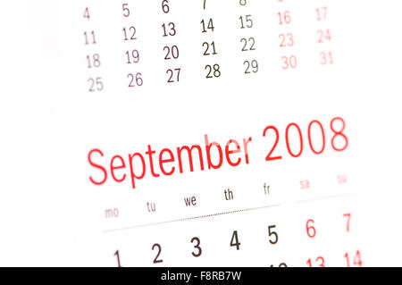 Close up of September 2008 from calendar Stock Photo - Alamy