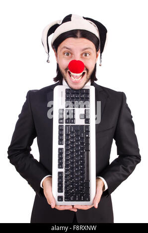 The funny clown with keyboard isolated on white Stock Photo - Alamy