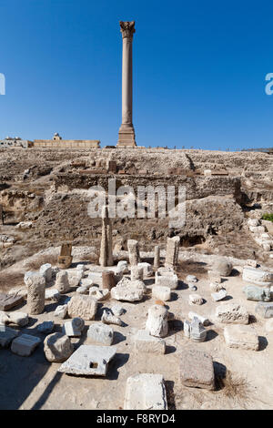 The ruins at the site of the temple of Serapis, Egypt next to the city ...