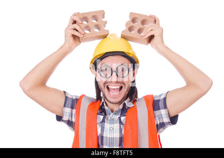 Funny bricklayer on house construction Stock Photo - Alamy