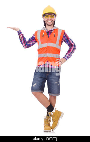 Hands holding construction tools and hardhats on beige background Stock ...
