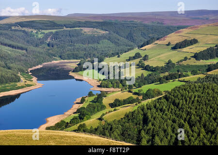 View of Ladybower reservoir on a glorious sunny summer day. Heather ...