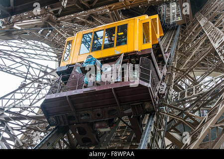 Elevator in the Eiffel Tower, Paris, Ile de France, France Stock Photo ...