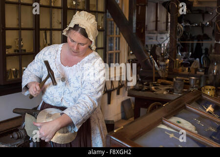 Silversmith at work in his shop colonial Williamsburg Virginia Stock ...