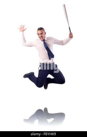 Jumping businessman with baseball bat Stock Photo - Alamy