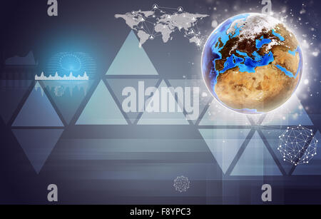 Earth globe with graphical charts Stock Photo - Alamy