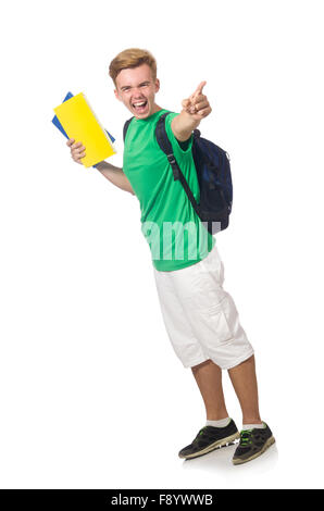 Angry student with books isolated on white Stock Photo - Alamy