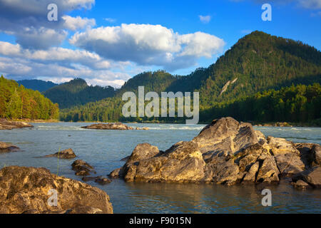 Mountains river with rocky riverside. Katun, Altai, Siberia Stock Photo ...