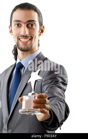 Businessman receiving star award on white Stock Photo - Alamy