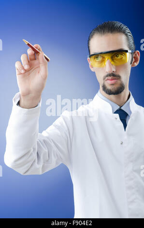 Scientist male researcher looking visual display overlay information ...