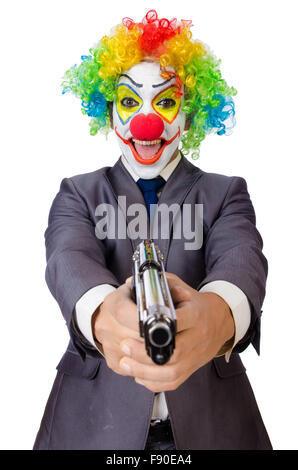 Businessman clown with gun isolated on white Stock Photo - Alamy