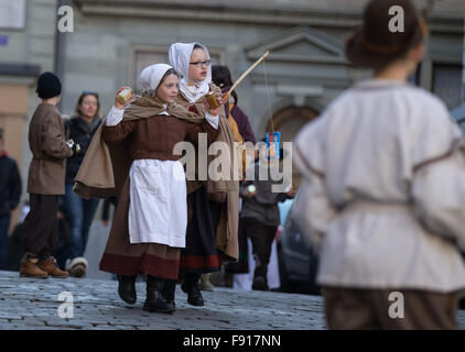 Geneva, Switzerland. 11th Dec, 1602. People dressed in ancient uniforms ...