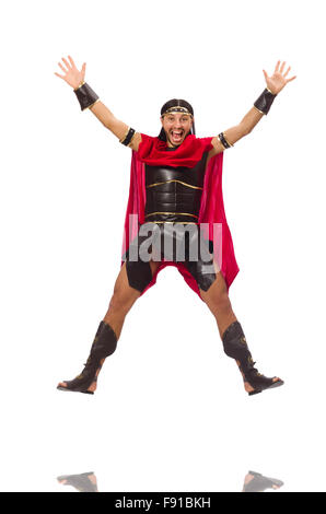 Ancient warrior or Gladiator jumping isolated in a white background ...