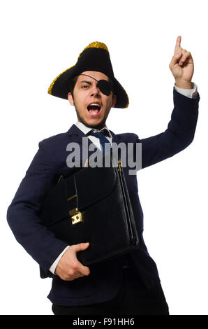 Young one eyed captain with briefcase isolated on white Stock Photo - Alamy