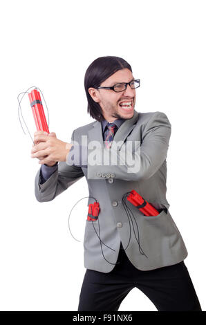 Young businessman holding dynamite isolated on white Stock Photo - Alamy