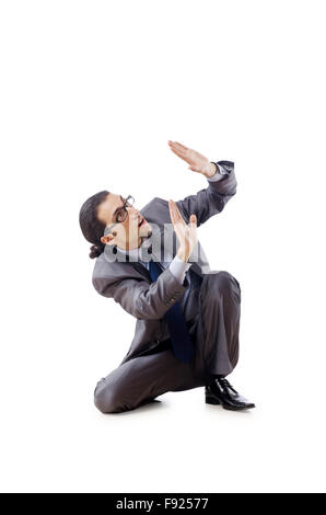 Businessman pushing away virtual problems Stock Photo - Alamy