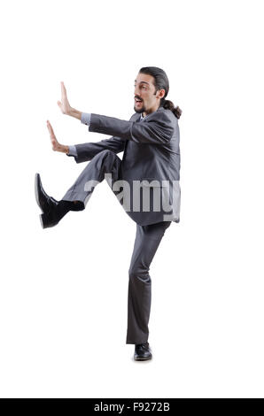 Businessman pushing away virtual obstacles Stock Photo - Alamy