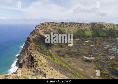 Photograph of the crater of volcano Rano Kau on Rapa Nui, Easter Island ...