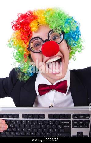 The funny clown with briefcase on white Stock Photo - Alamy